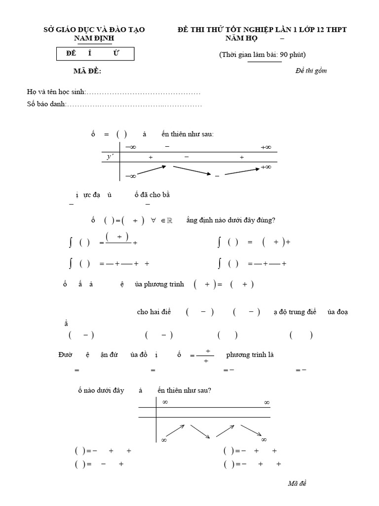 De Thi Thu Tot Nghiep THPT 2024 Mon Toan Lan 1 So GDDT Nam Dinh 1 6 | PDF