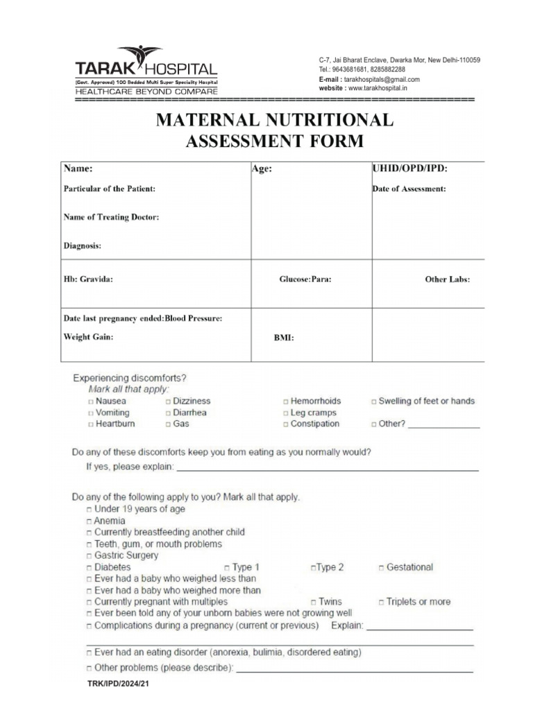 Maternal Nutritional Assessment Form | PDF