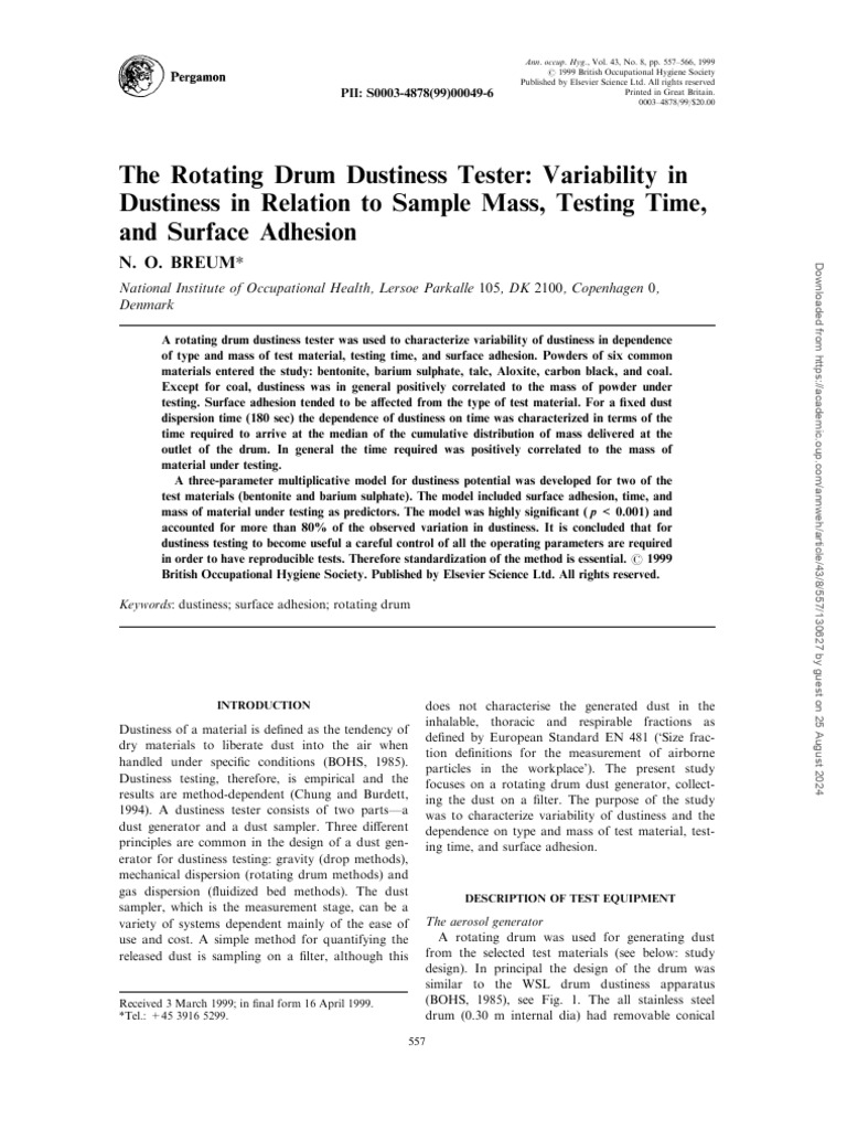 The Rotating Drum Dustiness Tester: Variability in Dustiness in ...