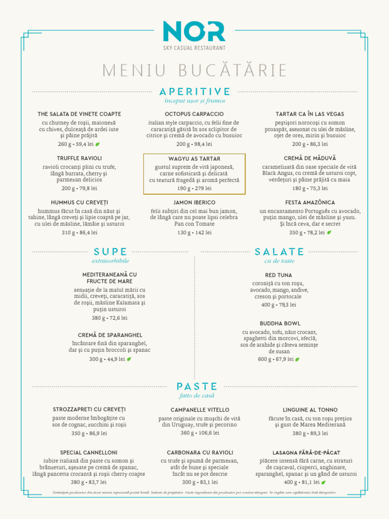 Meniu Food Nor Ro | PDF
