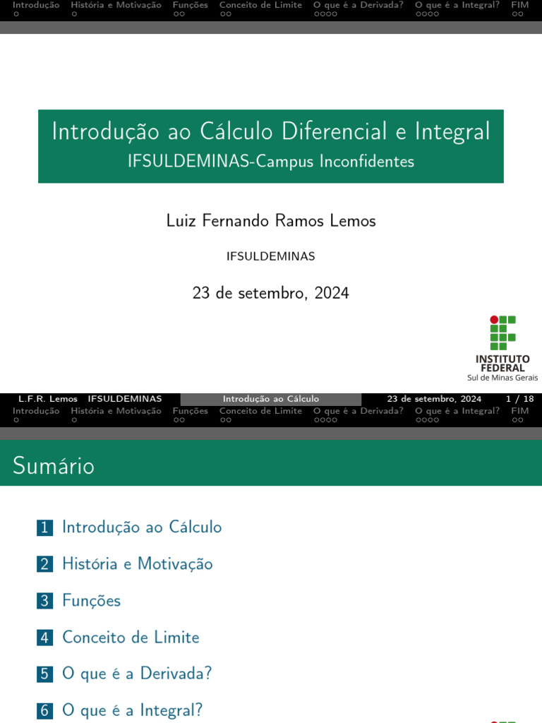 Aula 01 Introdu o Ao C Lculo Diferencial e Integral | PDF | Cálculo | Derivado