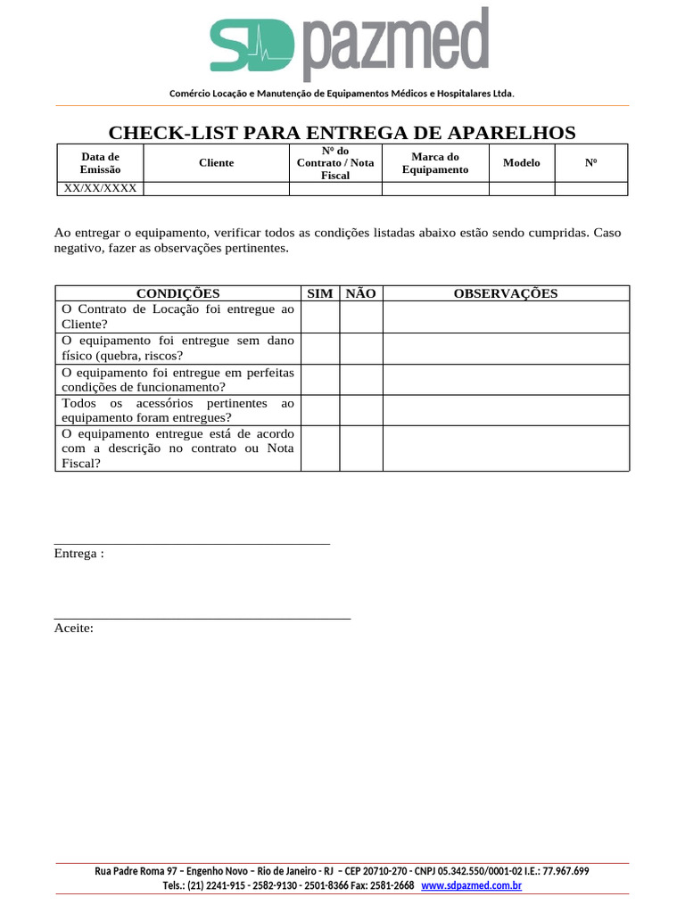 Check List de Entrega de Equipamentos | PDF