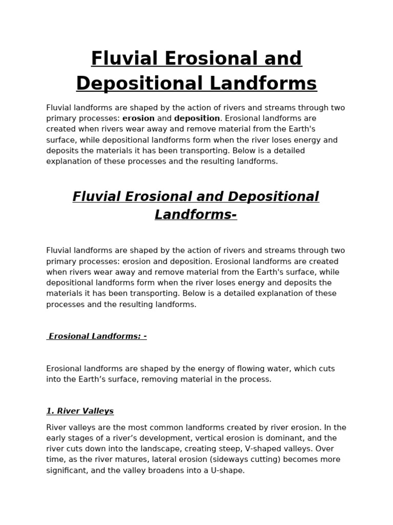 Fluvial Erosional and Depositional Landforms | PDF