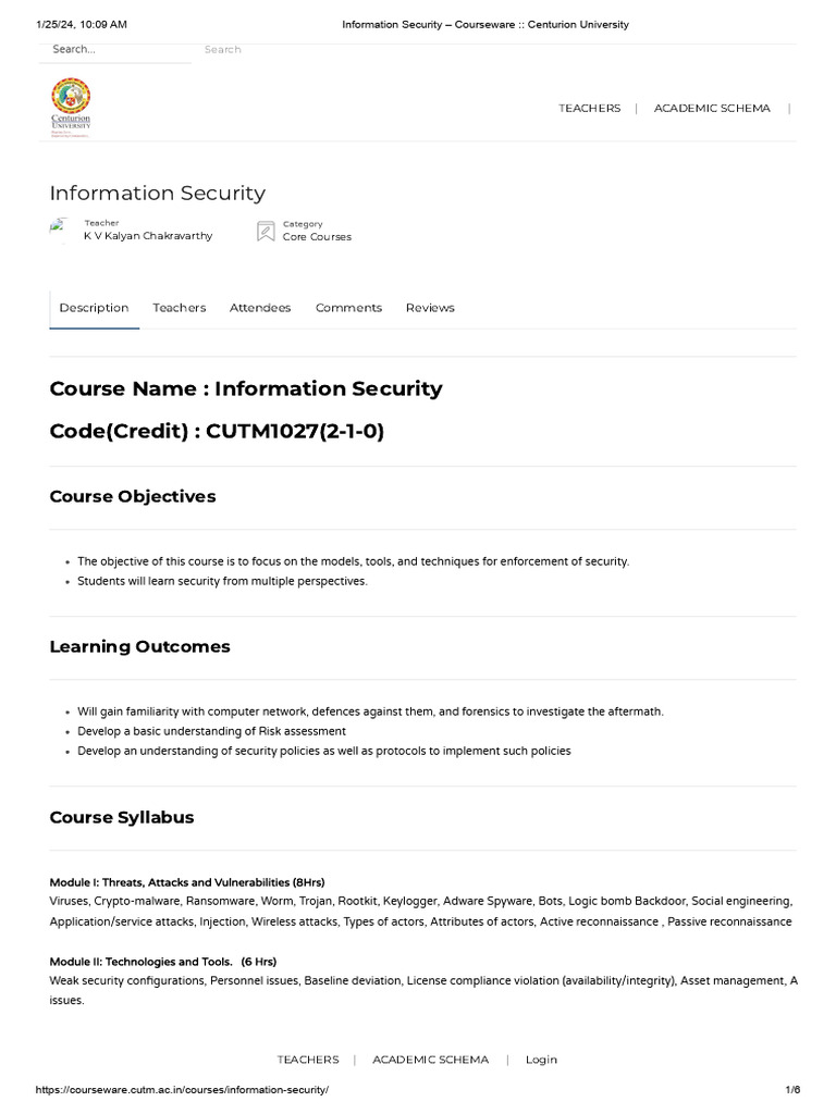 Information Security - Courseware - Centurion University | PDF