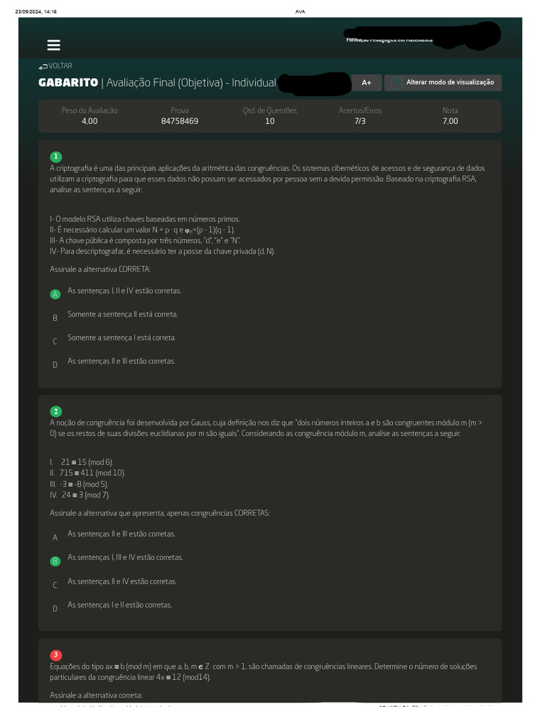 Aritmetica e Teoria Dos Numeros AVA3 | PDF