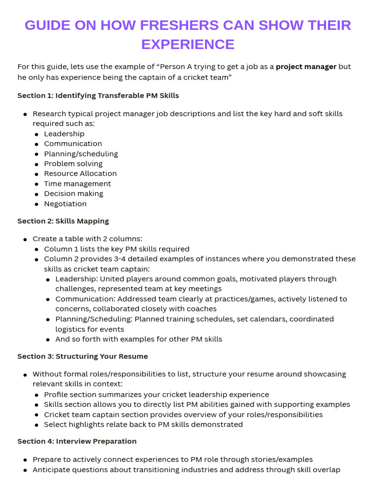 Guide On How Freshers Can Show Their Experience | PDF