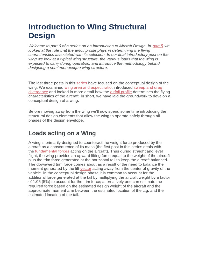 Introduction To Wing Structural Design | PDF