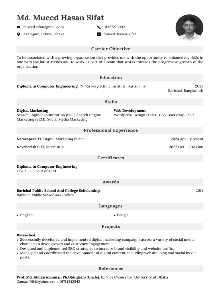 CV of MD - Mueed Hasan Sifat | PDF