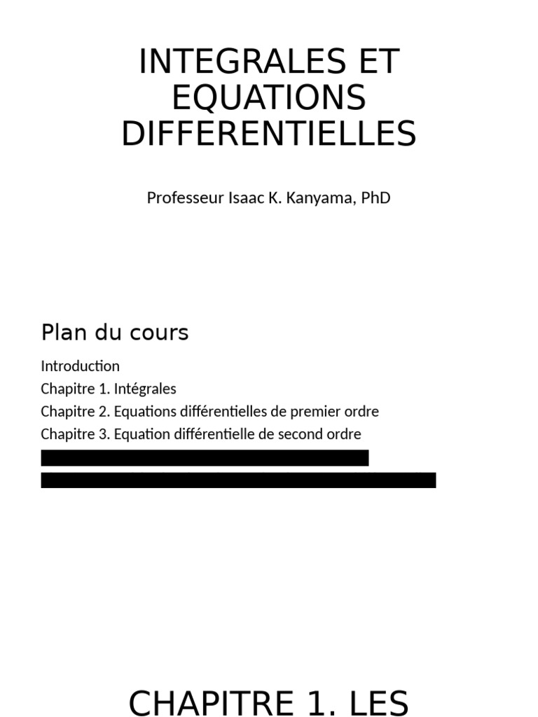 Slides - Intégrales Et Equations Différentielles | PDF | Intégral | Équations