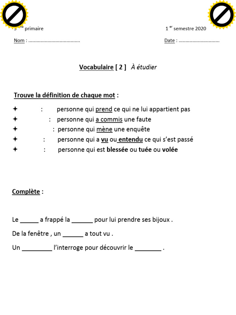 Vocabulaire (2) Module 2 | PDF