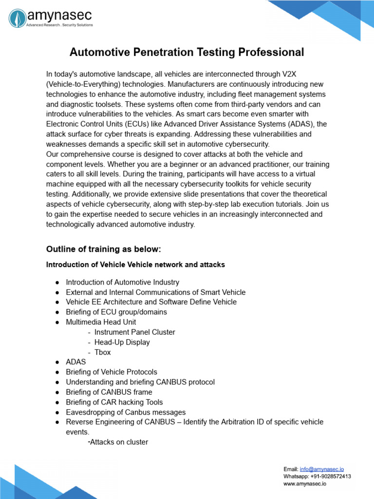 Automotive Penetration Testing Professional Brochu - 240524 - 161126 | PDF