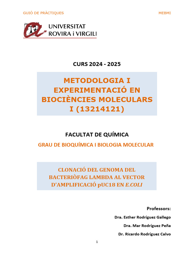 Guió - PRÀCTIQUES Clonació pUC18 - 2024-2025 | PDF