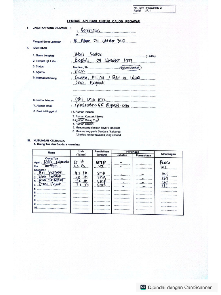 Form Aplikasi Calon Pegawai PT. Murinda Iron Steel Terlampir (Excel 5 Sheet) | PDF