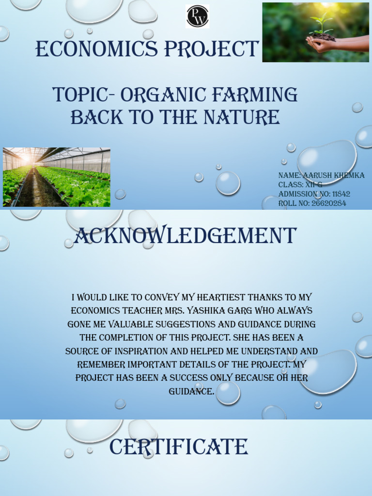 Economics Project: Topic-Organic Farming Back To The Nature | PDF