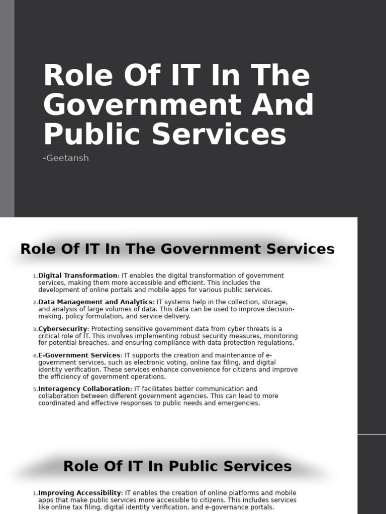 Role of IT in The Government and Public | PDF