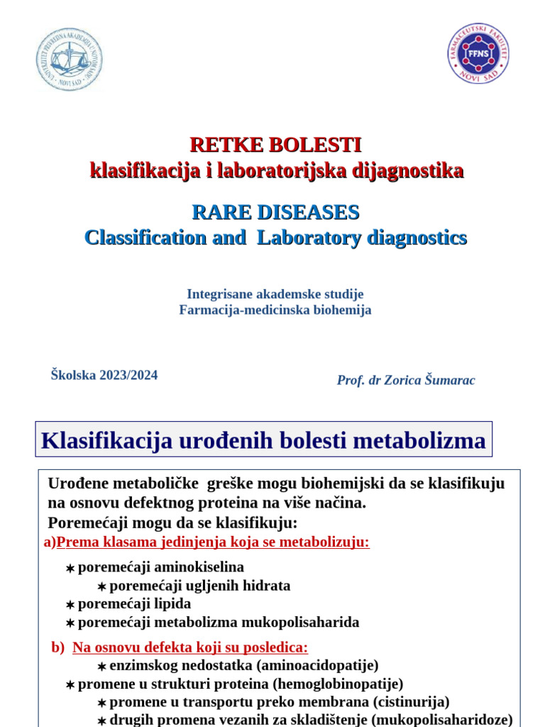 Retke Bolesti Laboratorijska Dijagnostika | PDF