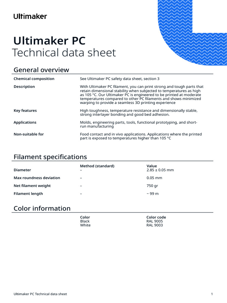 Ultimaker PC TDS v5.00 | PDF