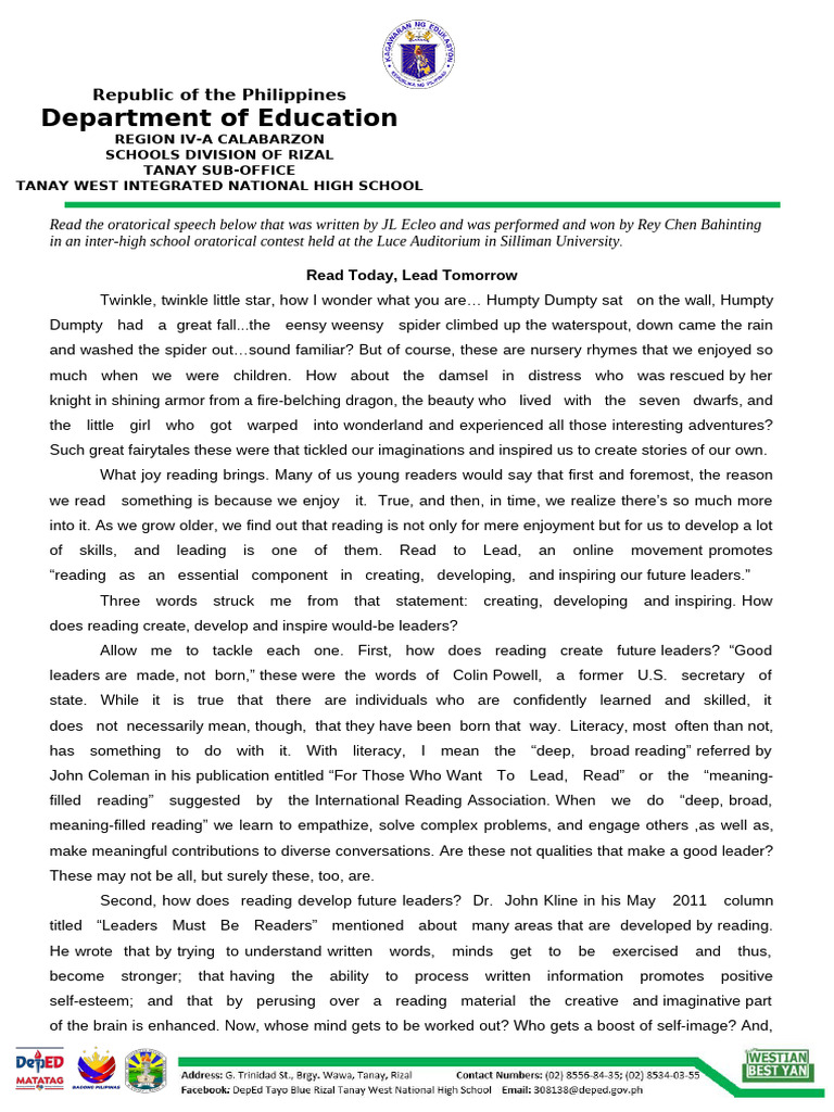 Lesson PLan National Reading Program Week 1 | PDF