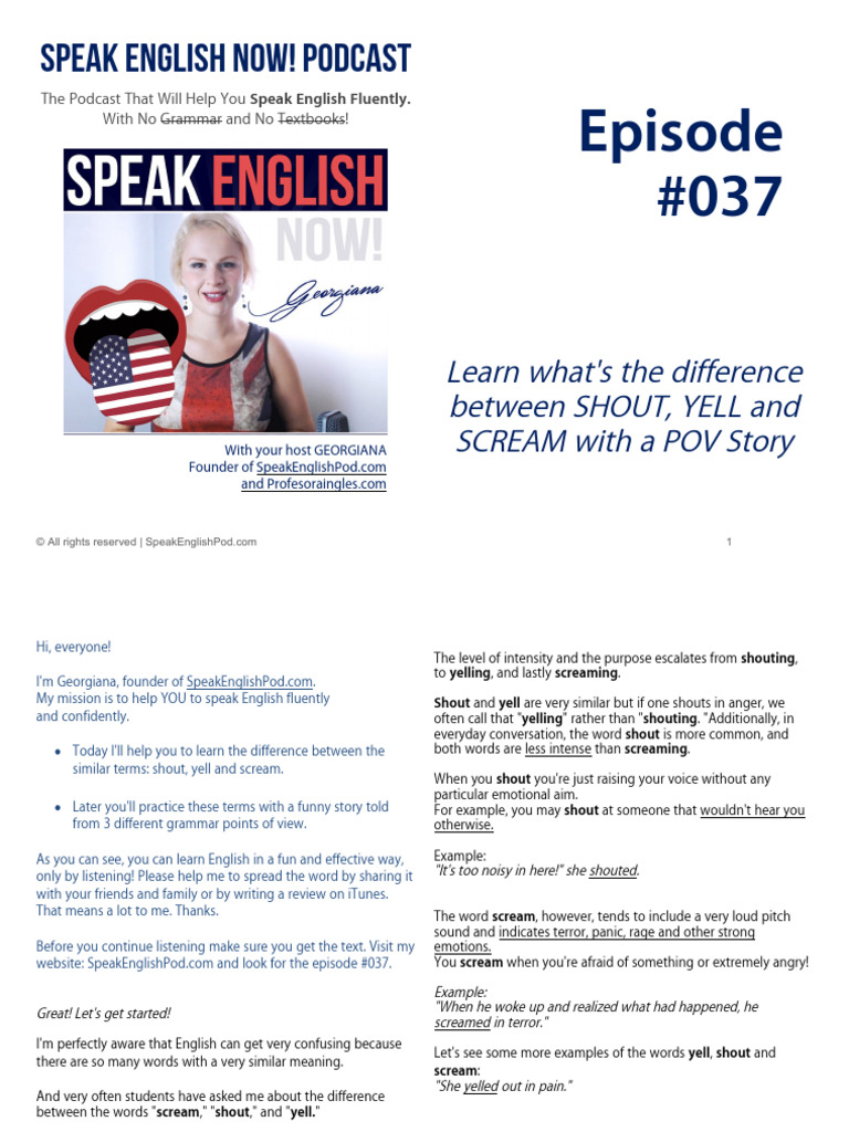 037 Learn The Difference Between Shout Yell Scream With A Story 1 | PDF