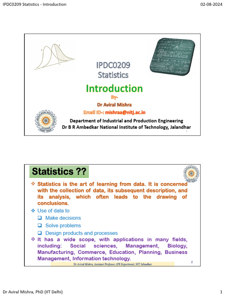 Introduction To Statistics L1 | PDF