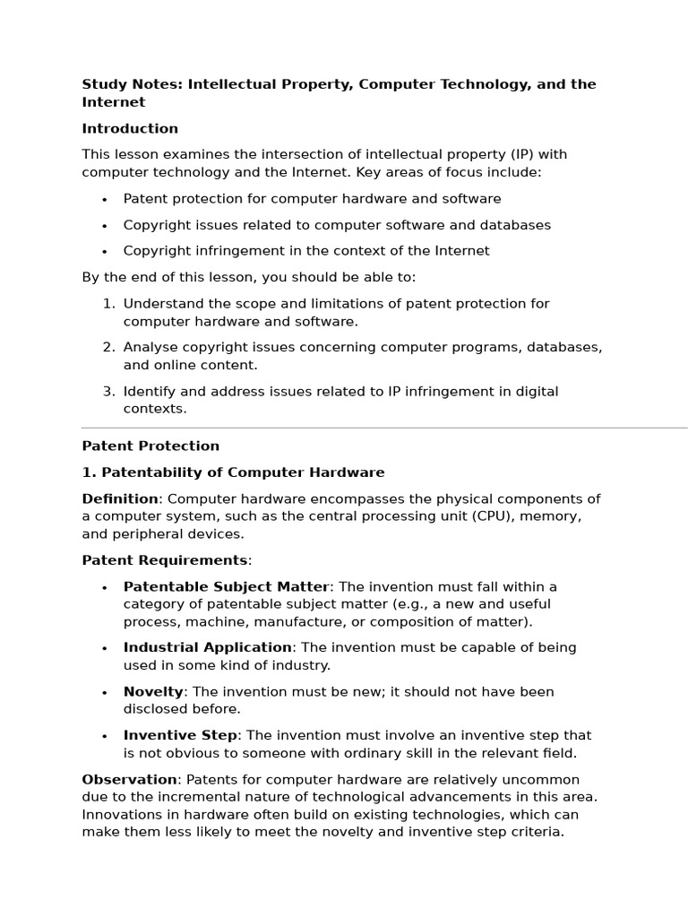 Intellectual Property, Computer Technology and The Internet - Lesson 9 ...