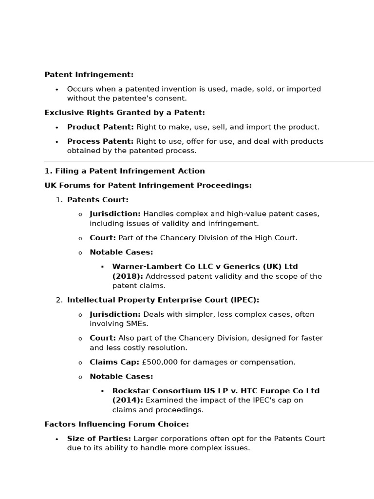 Patent Infringement and Its Legal Consequences - Lesson 6 | PDF