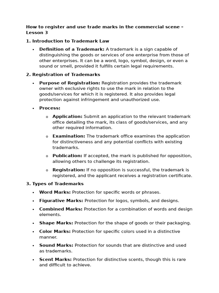 How To Register and Use Trade Marks in The Commercial - Lesson 3 | PDF