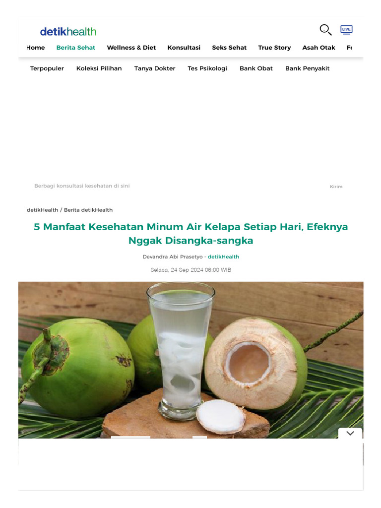 5 Manfaat Kesehatan Minum Air Kelapa Setiap Hari, Efeknya Nggak Disangka-Sangka | PDF