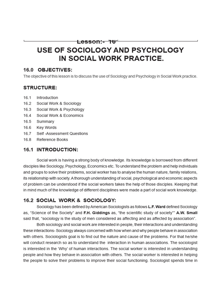 Textual Notes - Use of Sociology and Psychology in Social Work Practice ...