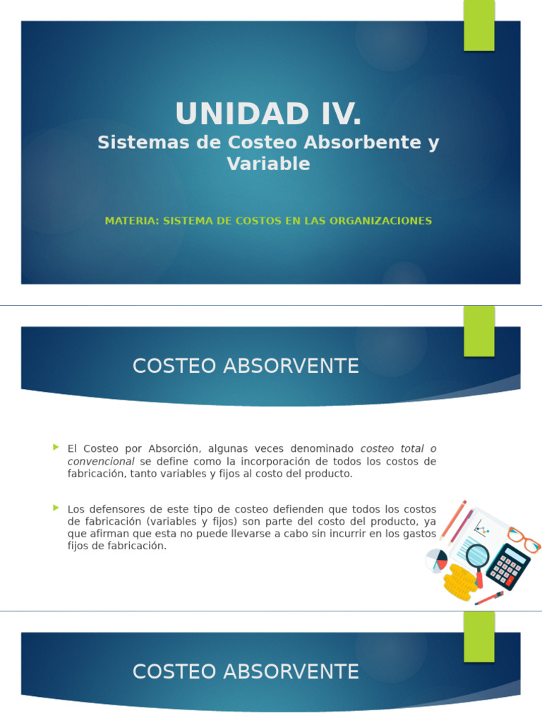 UNIDAD IV Sistemas de Costeo Absorbente y Variable | PDF
