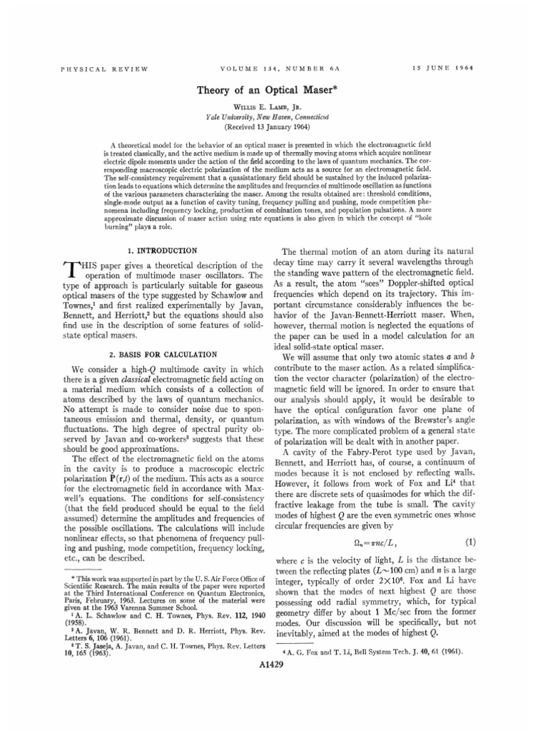 Theory of An Optical Maser (Lamb) | PDF
