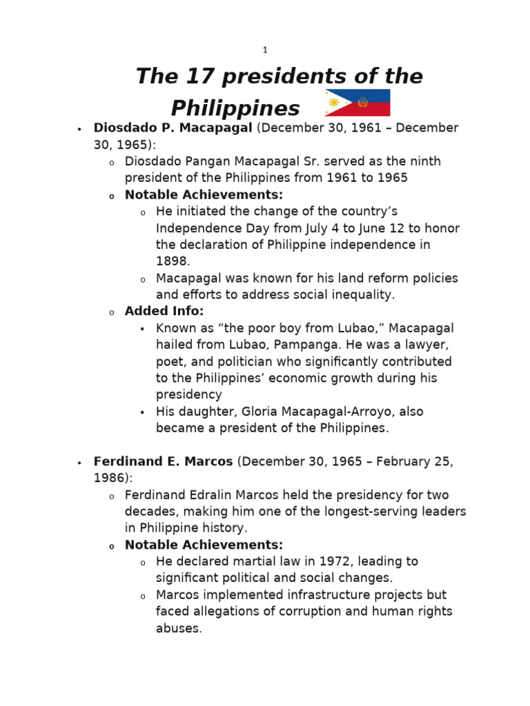 The 17 Presidents of The Philippines | PDF