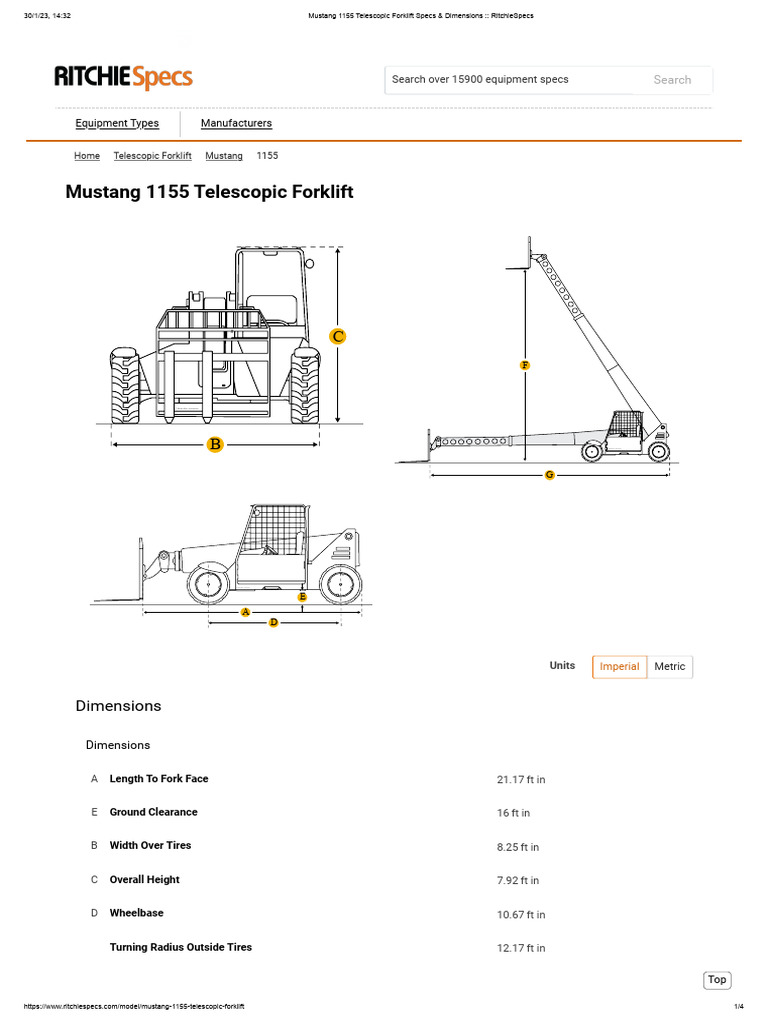 Mustang 1155 Telescopic Forklift Specs & Dimensions - RitchieSpecs | PDF