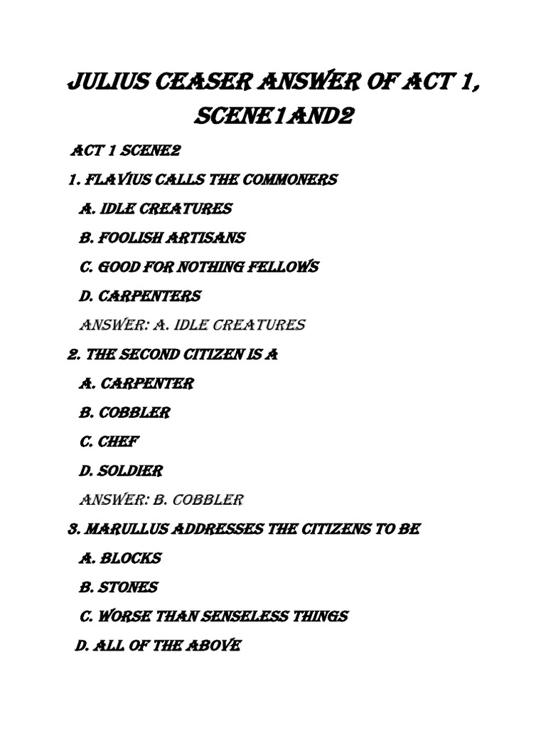 Julius Ceaser Answer of Act 1 Scene 1 and 2 | PDF