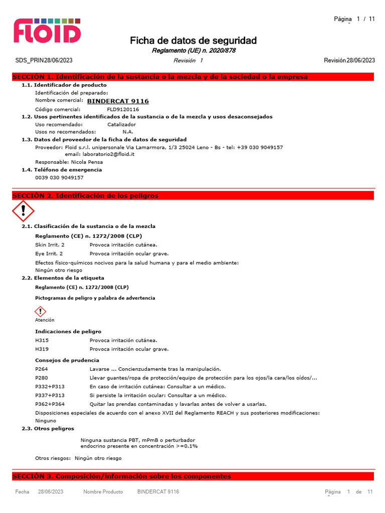 MSDS - Bindercat 9116 - Esp | PDF