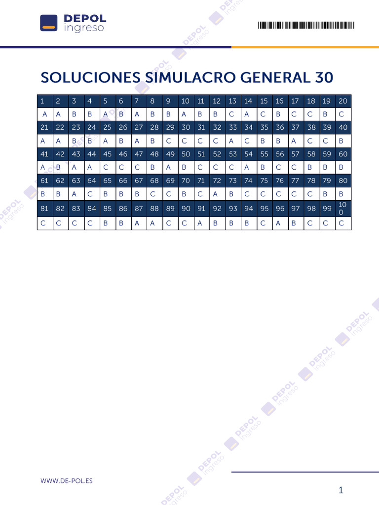SOLUCIONES DEL SIMULACRO GENERAL 30 DEPOL Ingreso 2023. | PDF