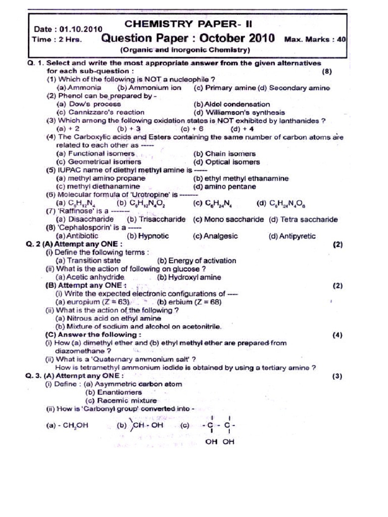 Maharashtra Board Higher Secondary-Chemistry Chemistry-II Sample Paper 2 | PDF