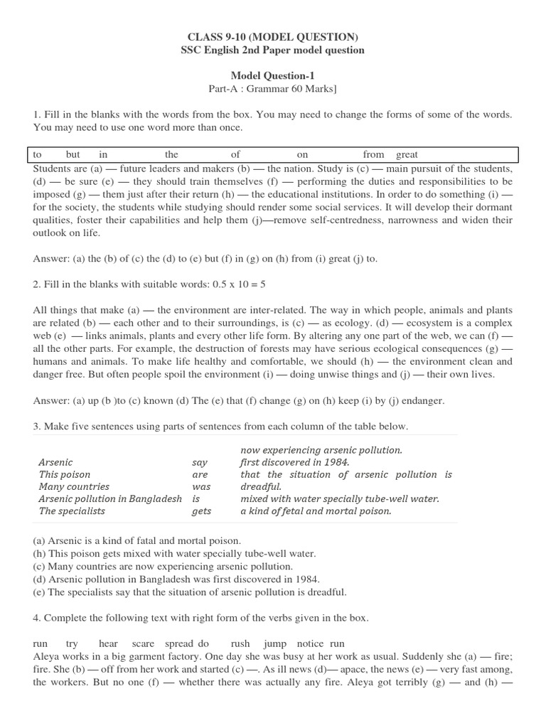 Class 9 10 Model Question SSC English 2n | PDF