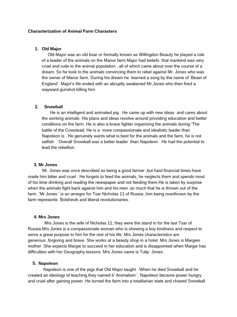 Animal Farm Character Analysis | PDF | History | General Fiction