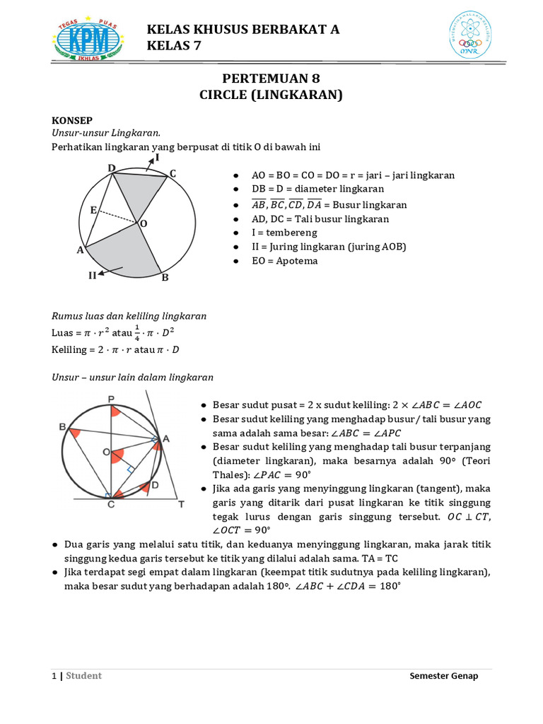Materi 1-Berbakat A07-MTK-Pertemuan 8 Lingkaran | PDF