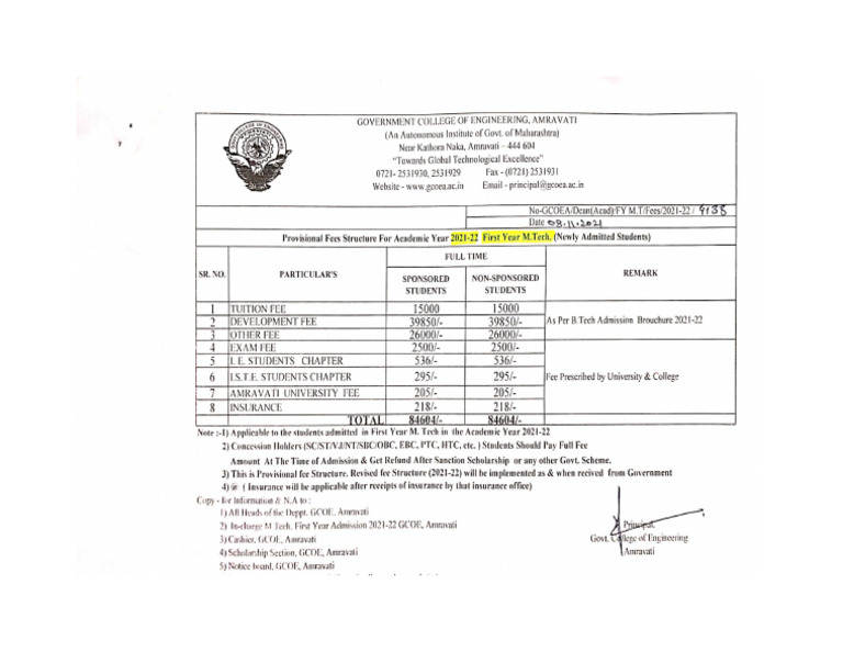 Fees Structure M Tech 1 | PDF