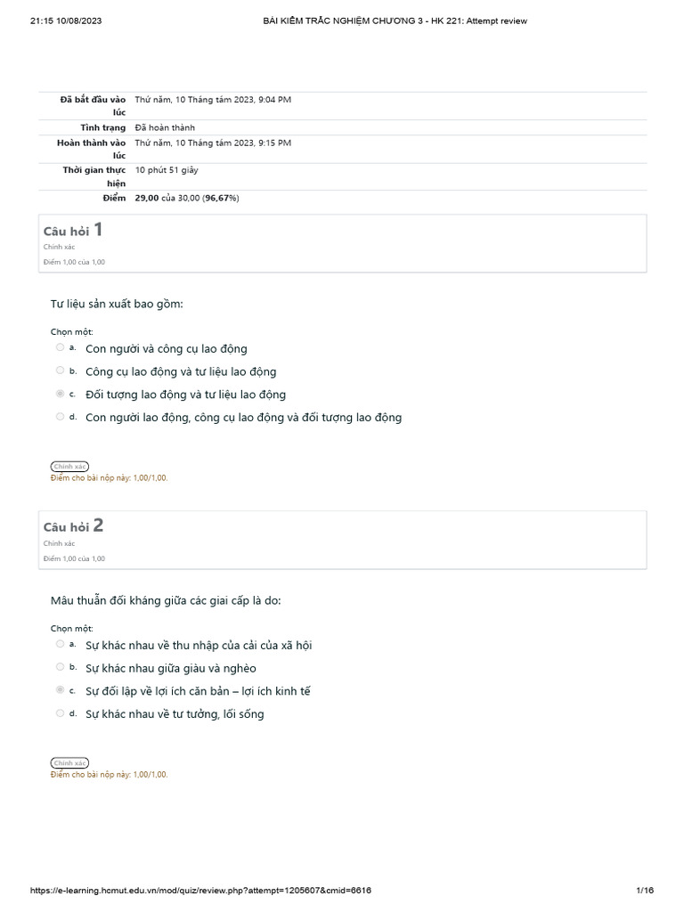 BÀI KIỂM TRẮC NGHIỆM CHƯƠNG 3 - HK 221 - Attempt review | PDF