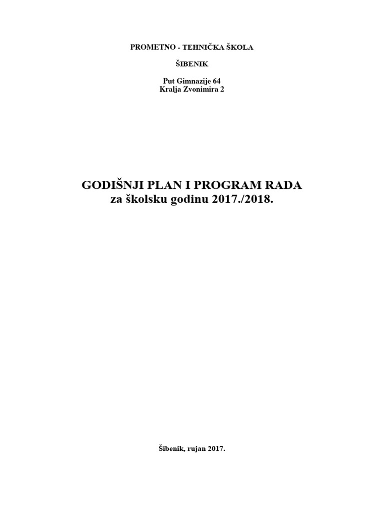 Godisnji Plan I Program Rada Skole SK - God.2017.-2018 | PDF
