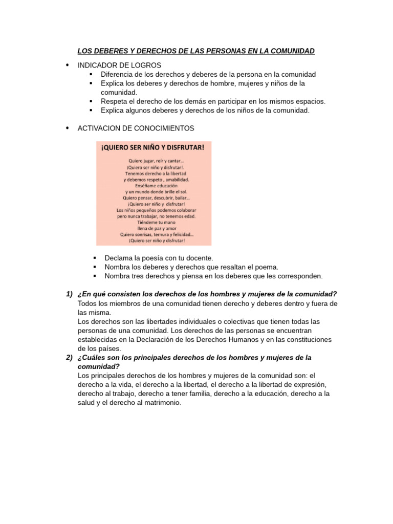Los Deberes y Derechos de Las Personas en La Comunidad | PDF