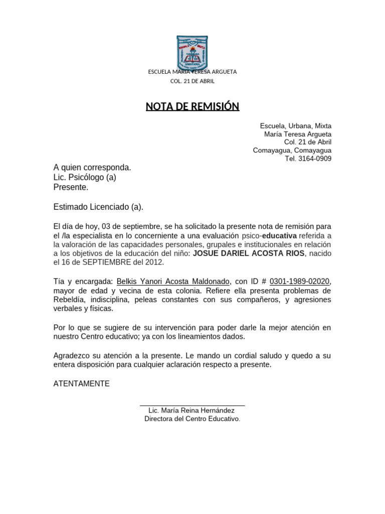 Carta de Remision - Formato | PDF