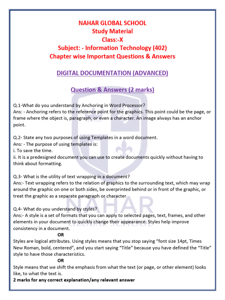 X-Information Technology Chapter Wise IMP Ques & Ans | PDF