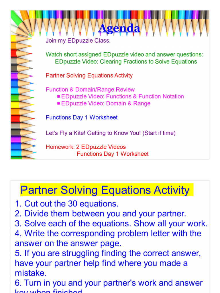 Unit 1 Day 1 - Function Review (Black) Agenda | PDF