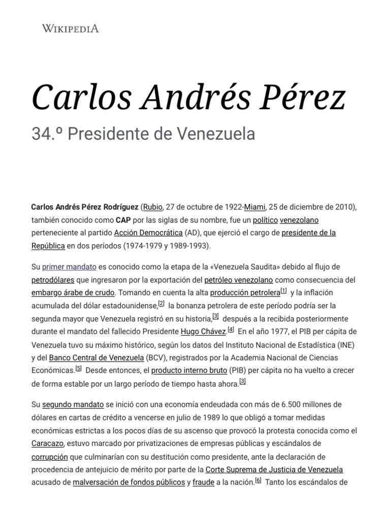 Carlos Andrés Pérez | PDF | Venezuela | Economias