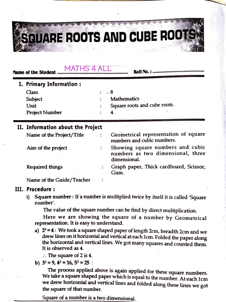8th FA2 Project (Square Roots and Cube Roots) | PDF