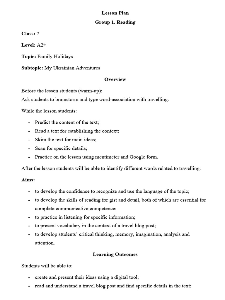 Lesson Plan Reading | PDF